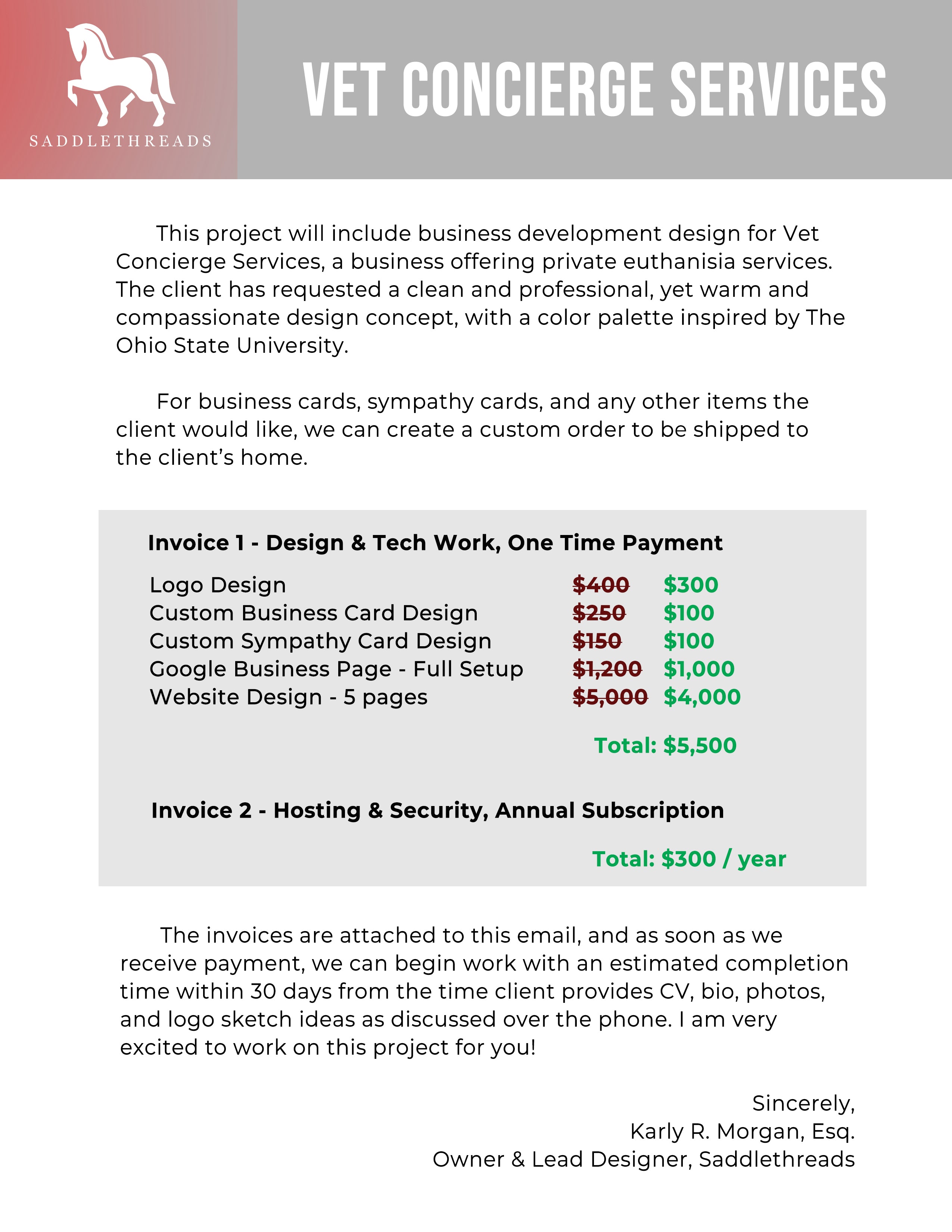 Vet Concierge Services - Invoice 1, Design & Tech Work – Saddlethreads